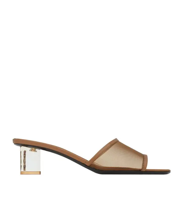 Saint Laurent Sip Mule Sandals In Mesh And Patent Leather