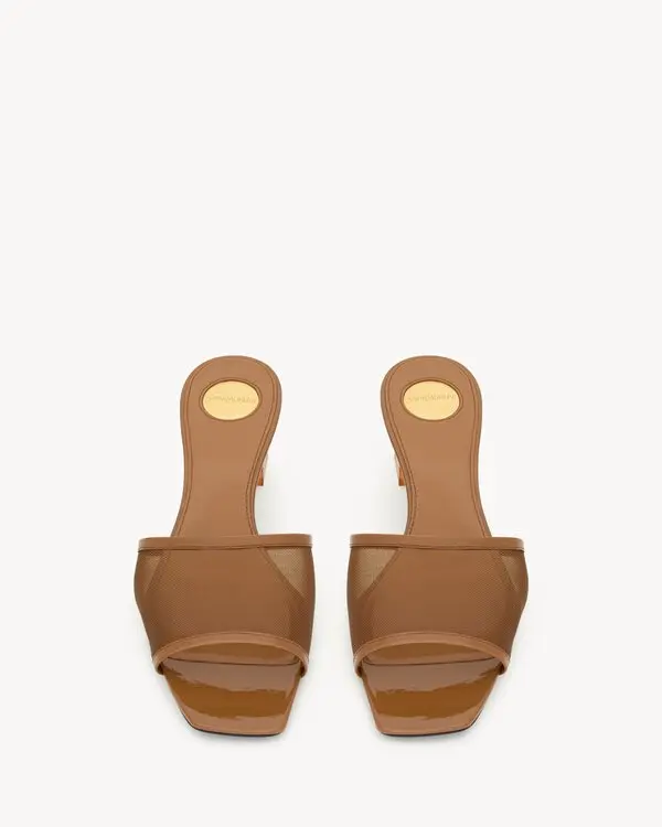 Saint Laurent Sip Mule Sandals In Mesh And Patent Leather