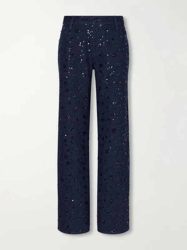 FRAME The Embellished Saturday Low-rise Straight-leg Jeans - Blue