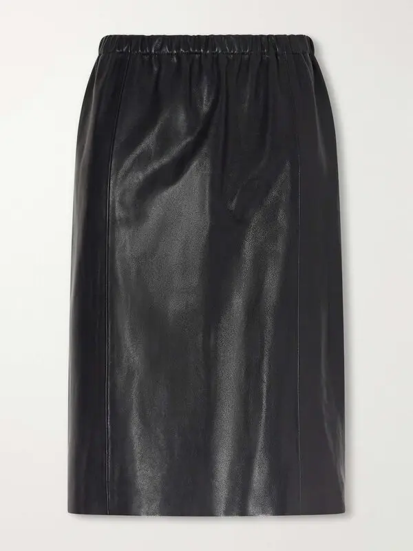 Nour Hammour Sabella Paneled Leather Midi Skirt