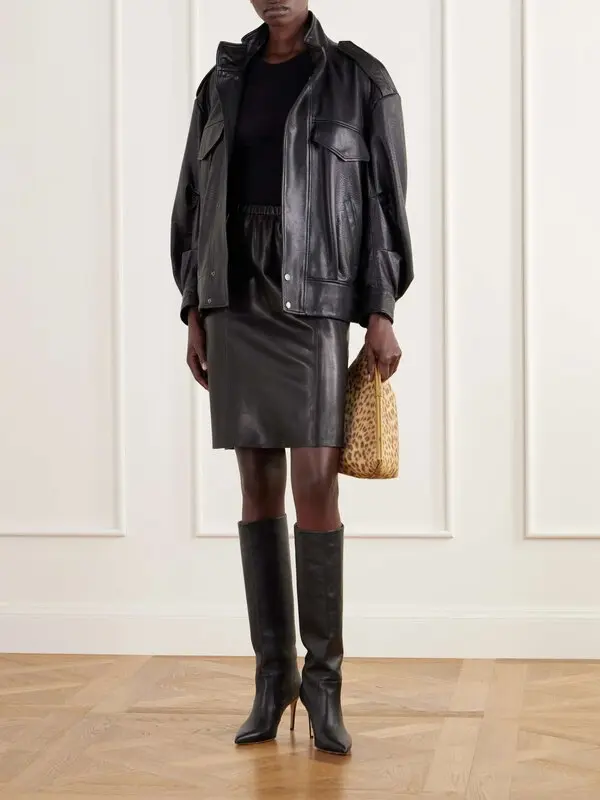 Nour Hammour Sabella Paneled Leather Midi Skirt