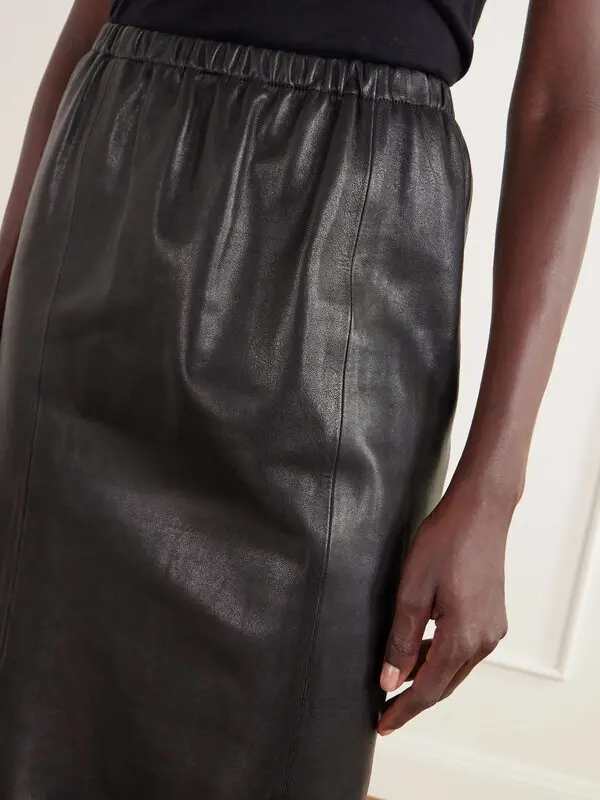 Nour Hammour Sabella Paneled Leather Midi Skirt