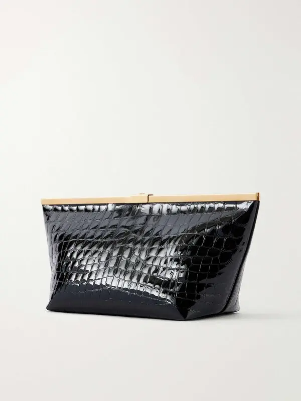 JIMMY CHOO Ganache Large Croc-effect Patent-leather Clutch