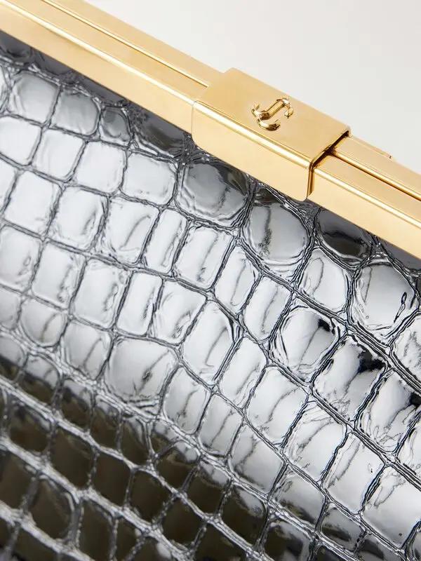 JIMMY CHOO Ganache Large Croc-effect Patent-leather Clutch