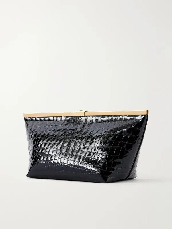 JIMMY CHOO Ganache Large Croc-effect Patent-leather Clutch