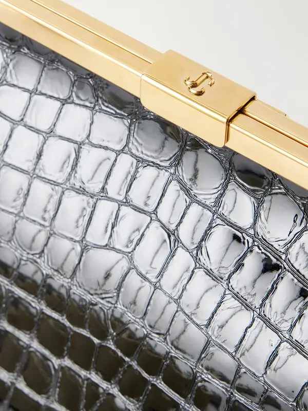 JIMMY CHOO Ganache Large Croc-effect Patent-leather Clutch