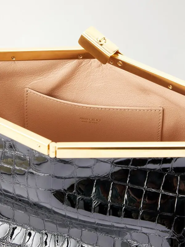JIMMY CHOO Ganache Large Croc-effect Patent-leather Clutch