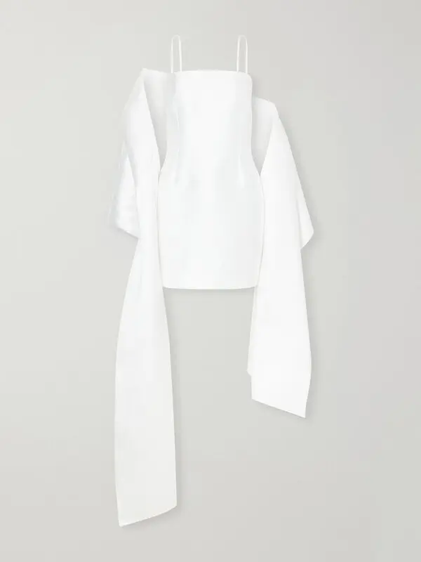 Solace London Bessette Shawl-detail Satin-twill Mini Dress - White