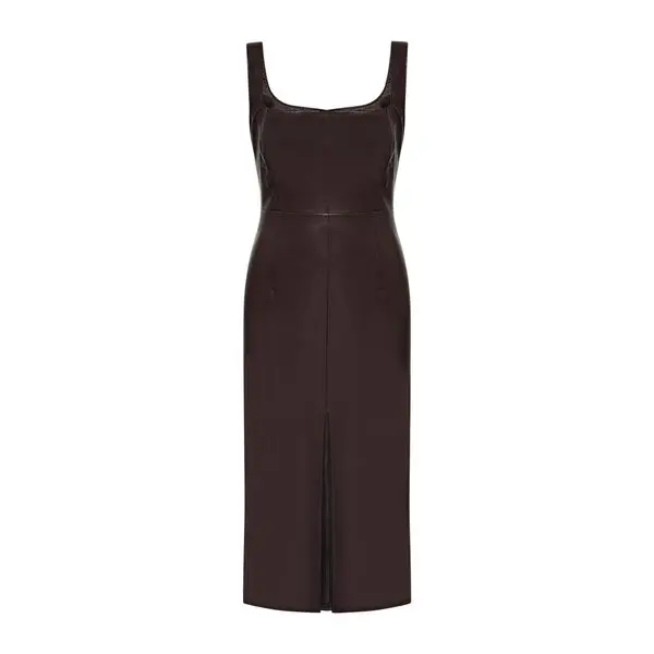THISISU COLLECTION Penelope Vegan Leather Midi Dress – Burgundy