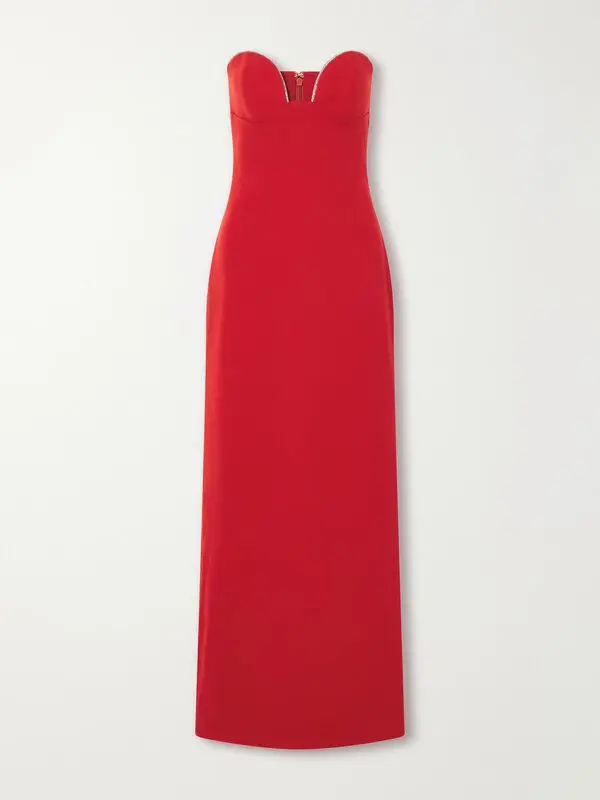 Solace London Sommer Embellished Strapless Stretch-crepe Gown - Red