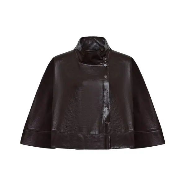 THISISU COLLECTION Penelope High-neck Vegan Leather Poncho – Burgundy