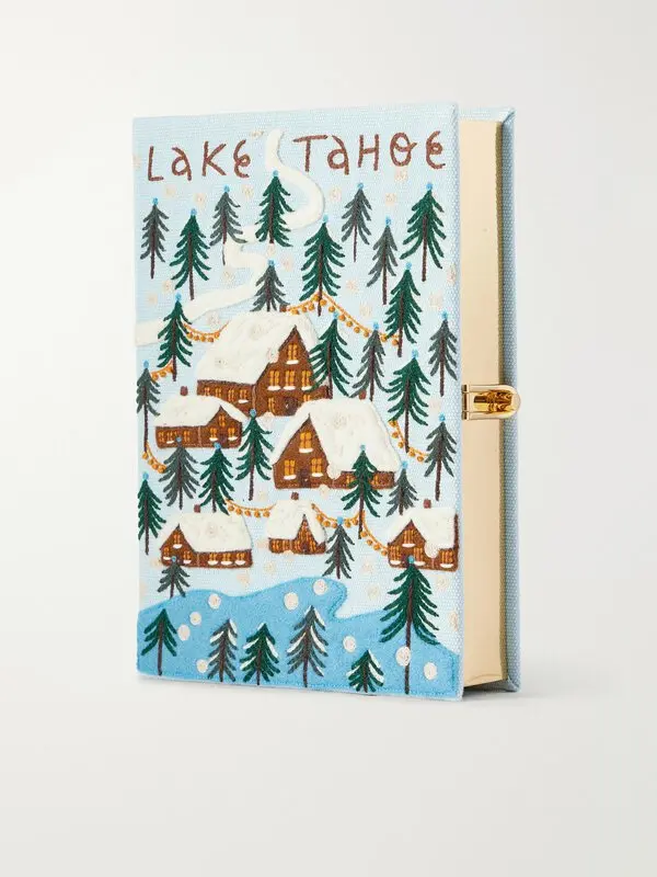 OLYMPIA LE-TAN Lake Tahoe Embroidered Canvas Clutch - Glacier