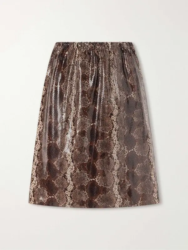 Nour Hammour Sabella Gathered Snake-effect Patent-leather Midi Skirt