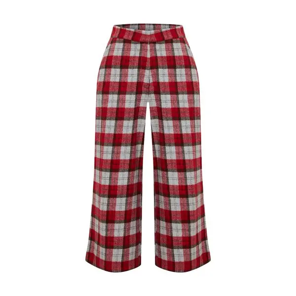 THISISU COLLECTION Mara Wide-leg Plaid Wool Blend Trousers