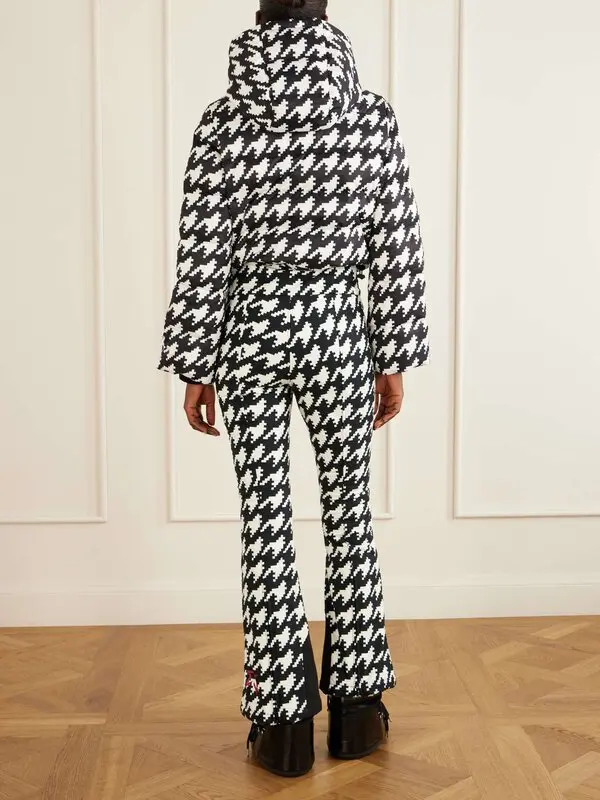 Perfect Moment Polar Flare Hooded Logo-embroidered Printed Houndstooth Shell Ski Suit