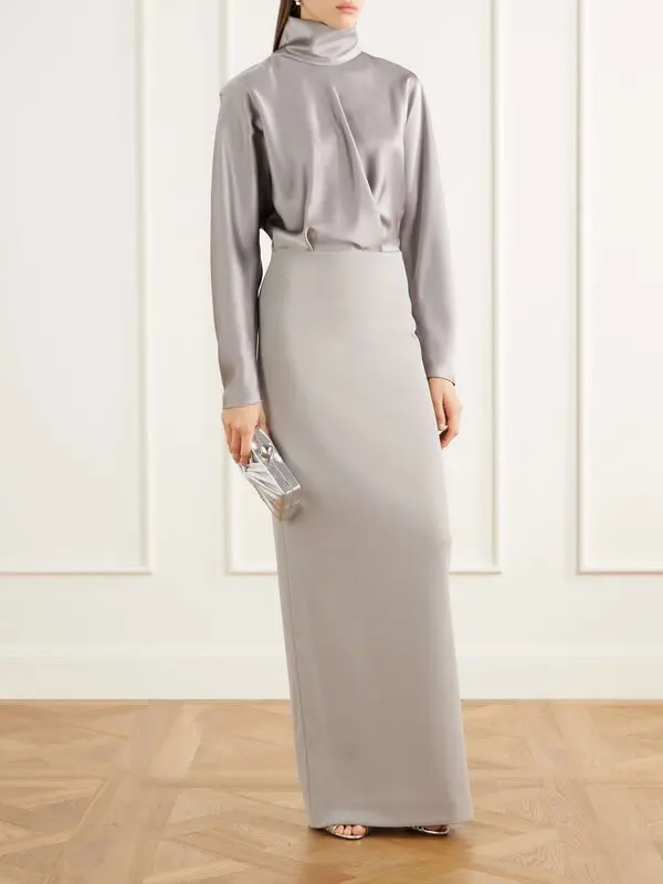 Solace London Sedgewick Satin And Stretch-knit Crepe Gown