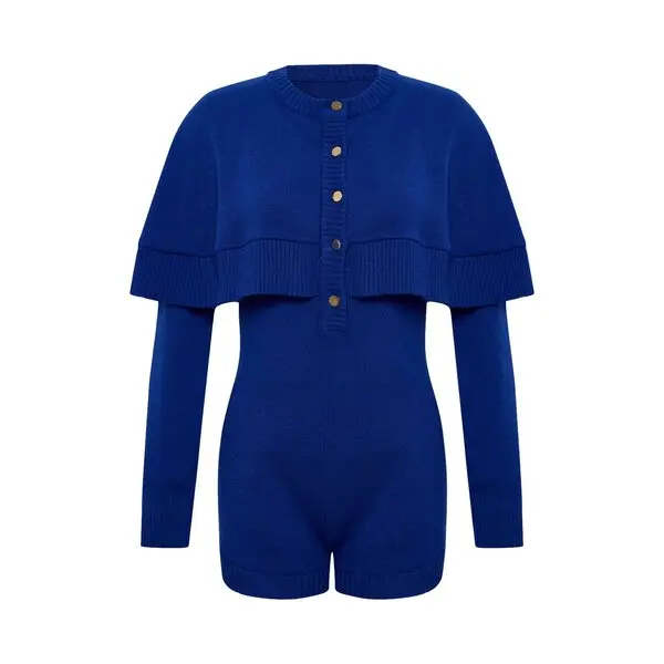 THISISU COLLECTION Cleo Cape Detail Knit Jumpsuit – Royal - Blue