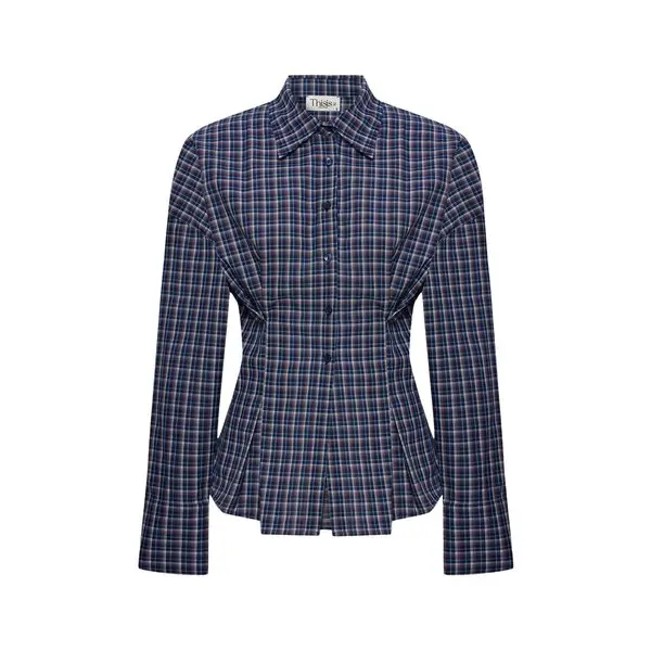 THISISU COLLECTION Kate Waist-defined Plaid Shirt – Navy