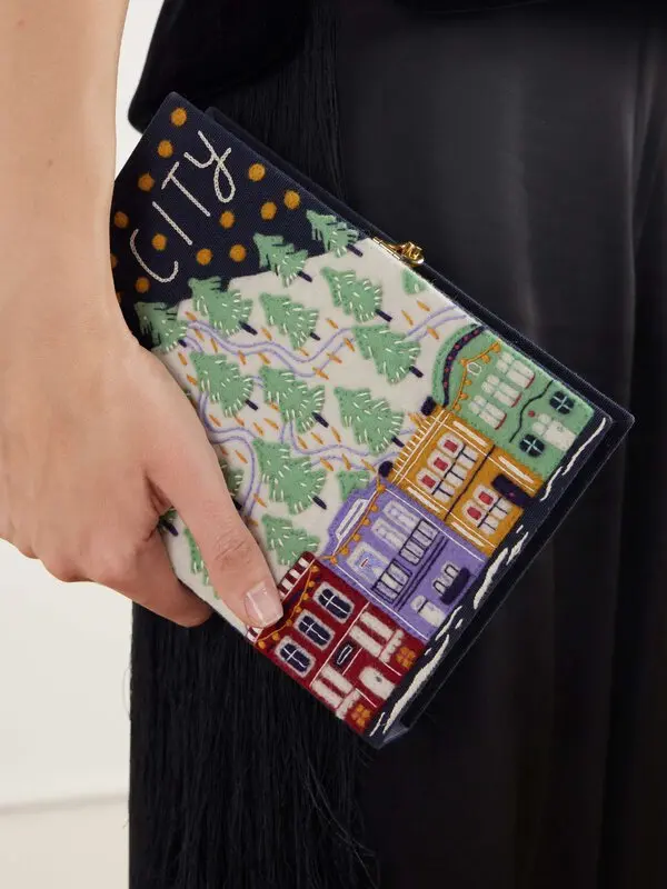 OLYMPIA LE-TAN Park City Embroidered Canvas Clutch - Multi