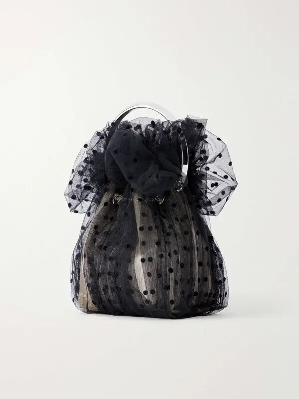 JIMMY CHOO Bon Bon Mini Gathered Polka-dot Tulle Top-handle Bag