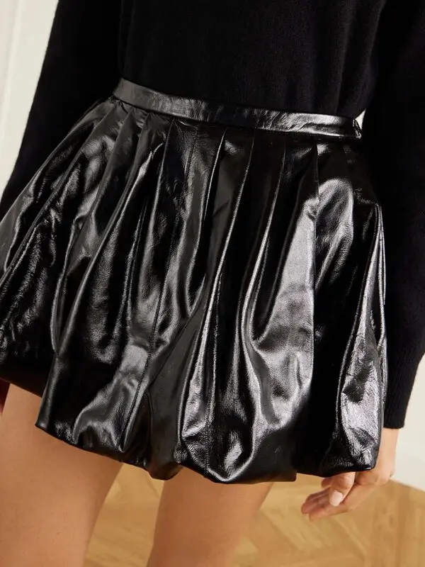 Nour Hammour Lucia Gathered Paneled Textured-leather Mini Skirt