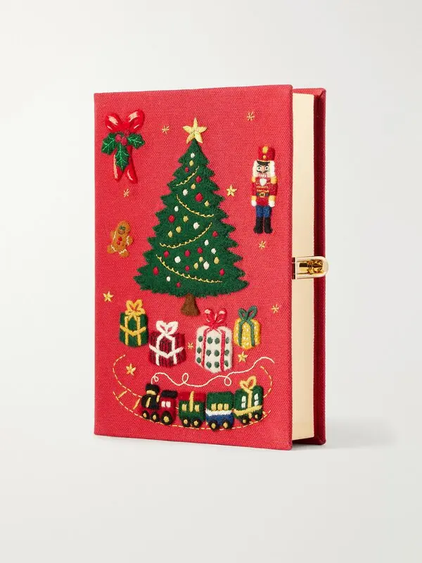 OLYMPIA LE-TAN Christmas Holidays Embroidered Canvas Clutch