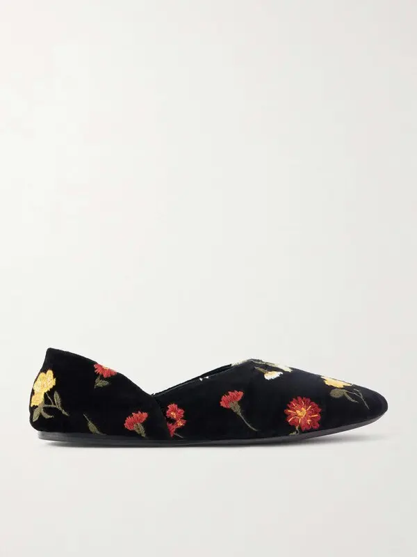 Khaite Jane Embroidered Velvet Ballet Flats