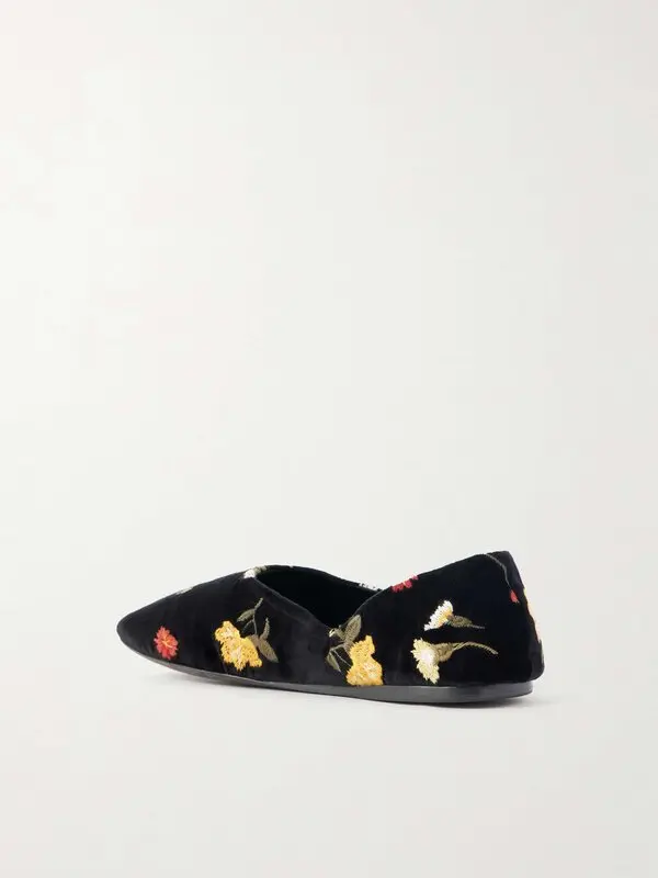 Khaite Jane Embroidered Velvet Ballet Flats