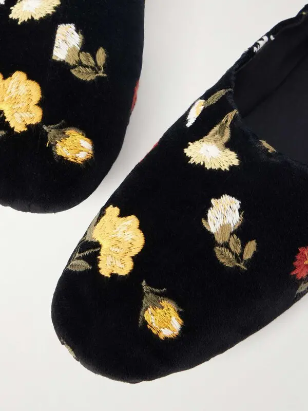 Khaite Jane Embroidered Velvet Ballet Flats