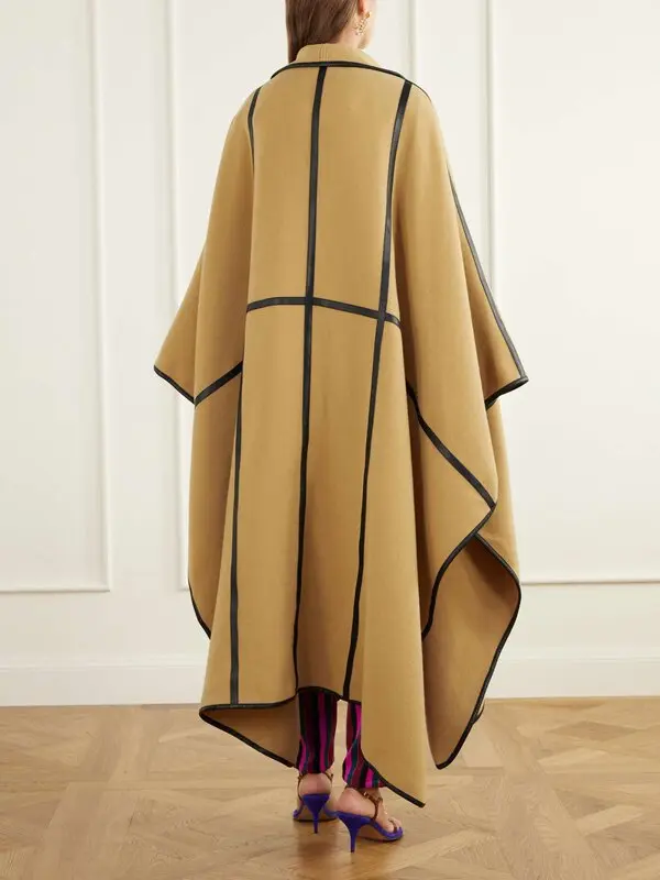 Chloé Paneled Leather-trimmed Wool-blend Flannel Cape