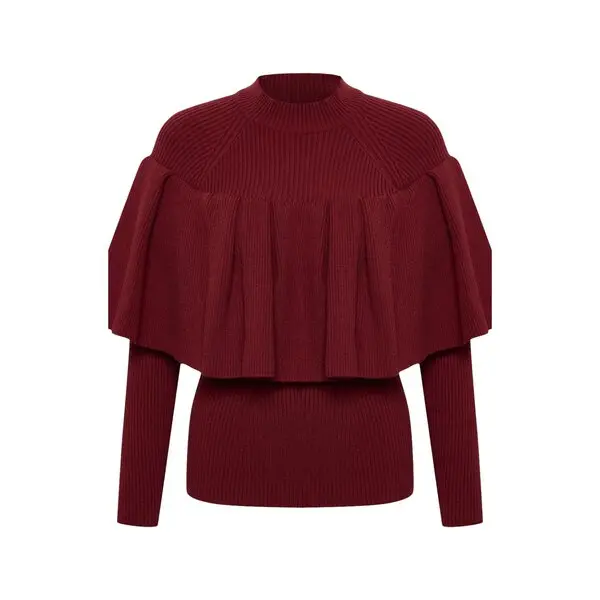 THISISU COLLECTION Sophie Ruffle Detail Knit Blouse – Burgundy - Red