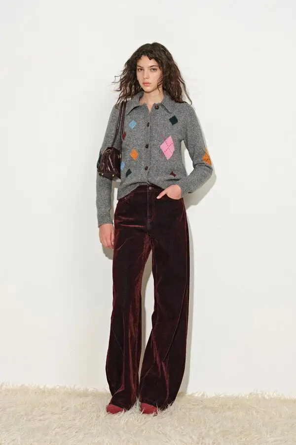 Fabrique Sidonie Argyle Lapel Cardigan In Wool Blend - Grey