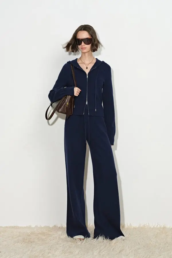 Fabrique Vivi Fitted Cropped Hooded Cardigan In Wool Blend - Blue