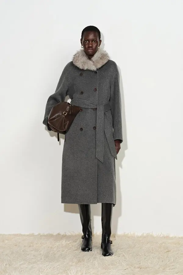 Fabrique Tullia Belted Cocoon Long Coat In Wool Cashmere Blend