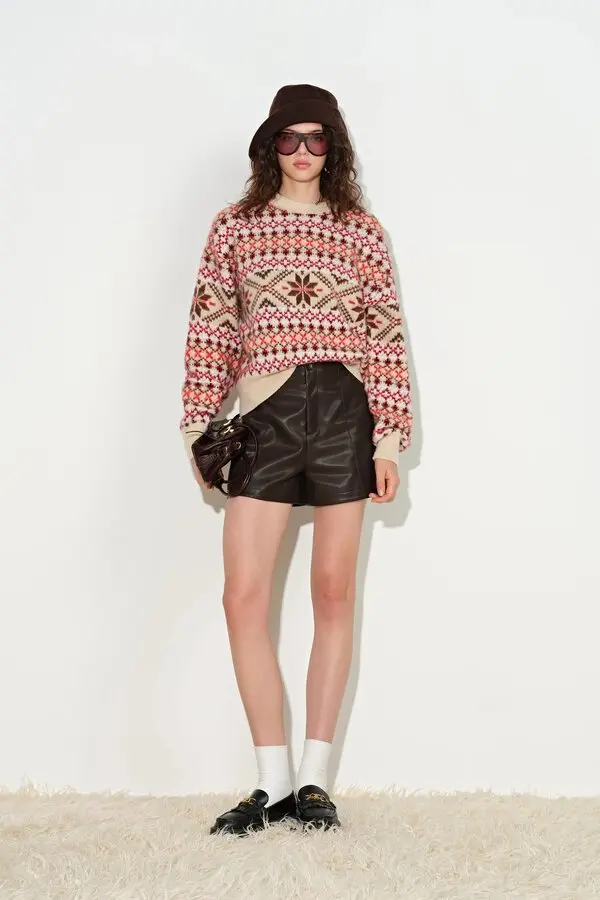 Fabrique Fiona Fair Isle Sweater In 100% Wool - Red