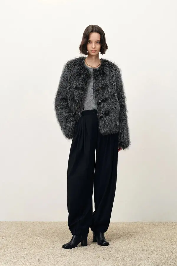 Fabrique Liora Ombre Horn Button Jacket With Scarf In Faux Fur