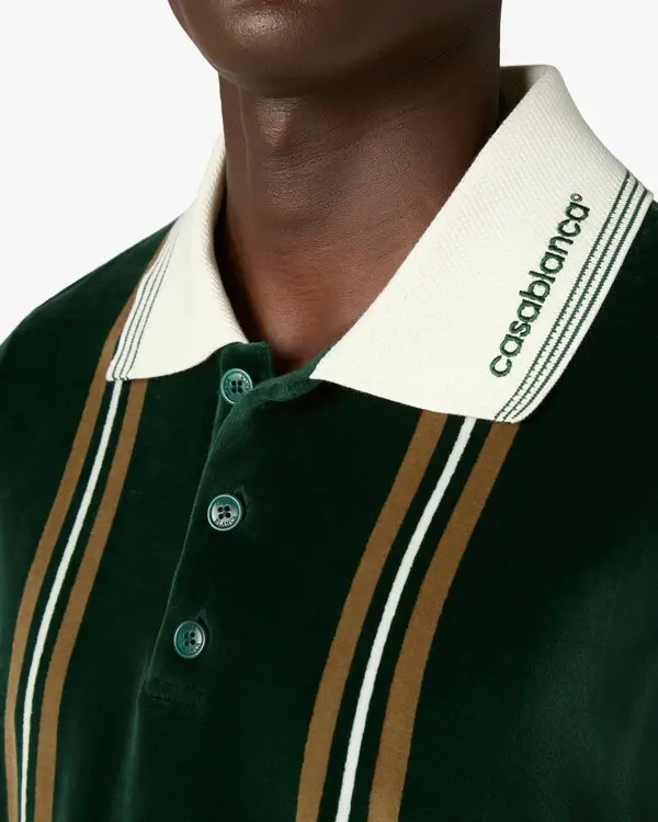 Casablanca Brown Stripe Velour Short Sleeve Polo Shirt