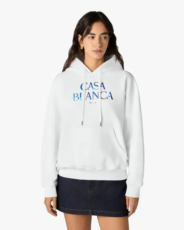 Casablanca Meduse Stacked Logo Hooded Sweatshirt - White