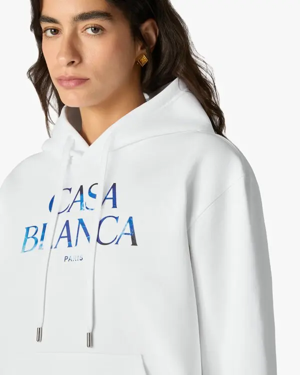 Casablanca Meduse Stacked Logo Hooded Sweatshirt - White