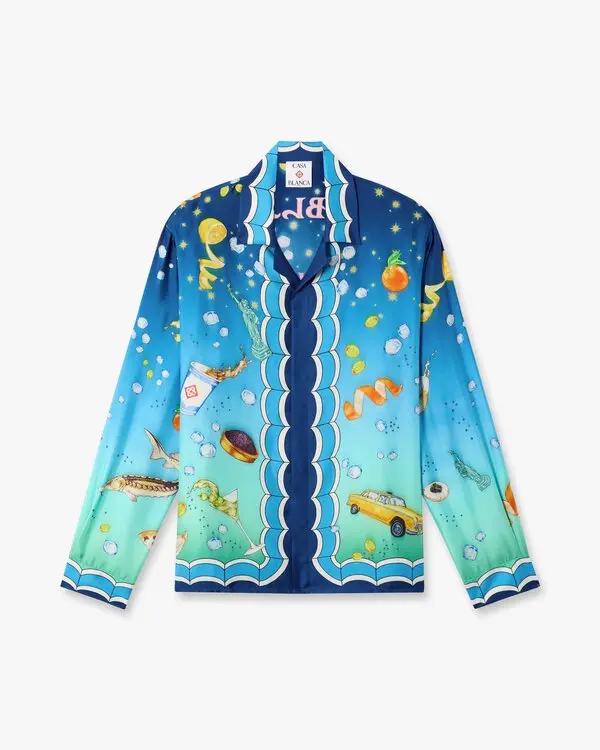 Casablanca Blue Gradient Casa Kaspia New York Long Sleeve Silk Shirt