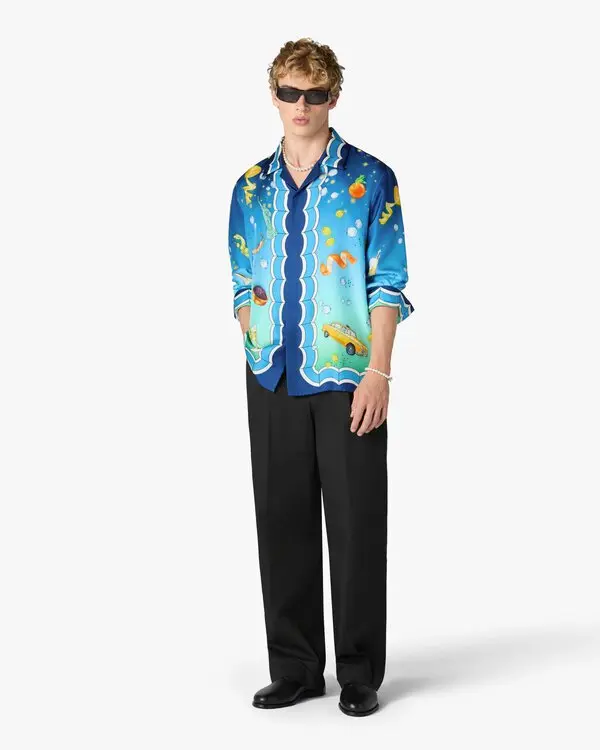 Casablanca Blue Gradient Casa Kaspia New York Long Sleeve Silk Shirt