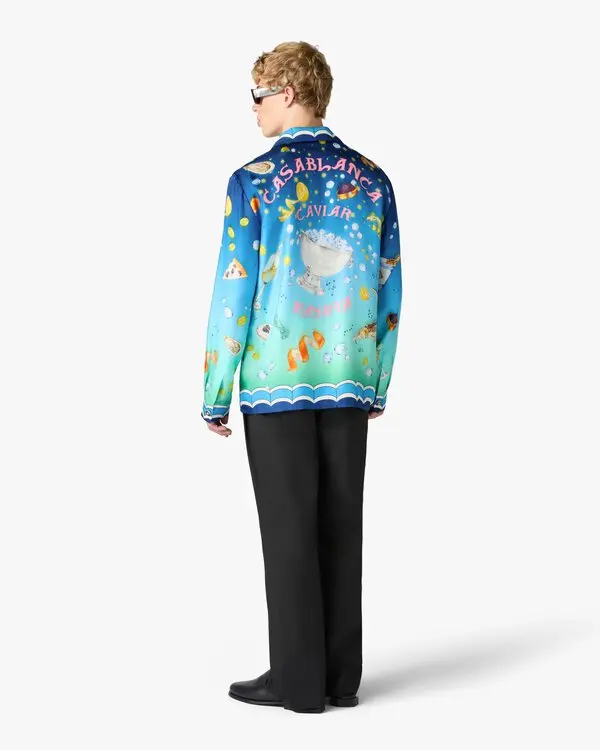 Casablanca Blue Gradient Casa Kaspia New York Long Sleeve Silk Shirt