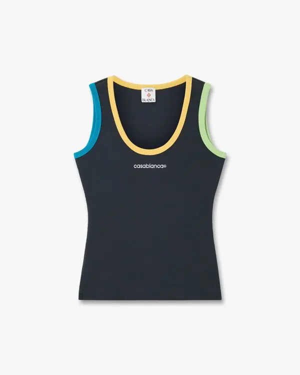 Casablanca Navy Colourblock Ribbed Tank Top