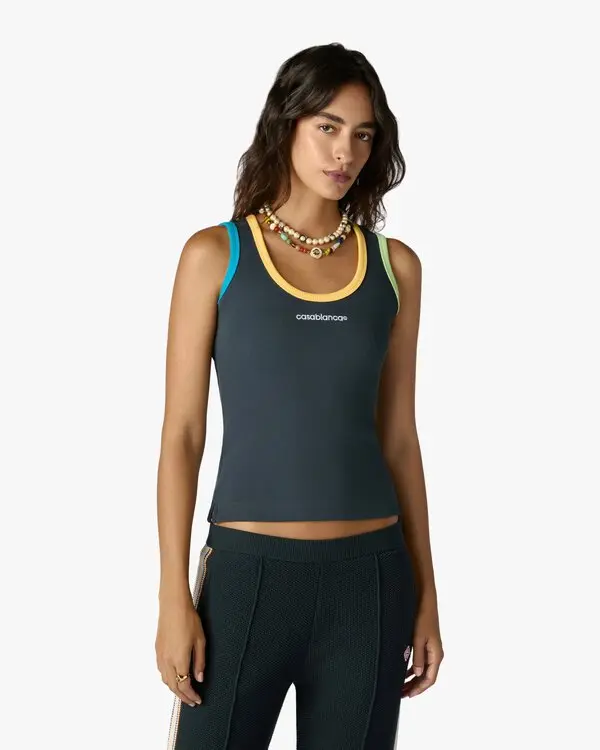 Casablanca Navy Colourblock Ribbed Tank Top