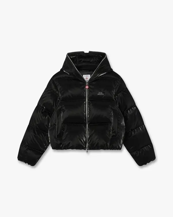 Casablanca Lacquered Cropped Nylon Puffer Down Jacket - Black