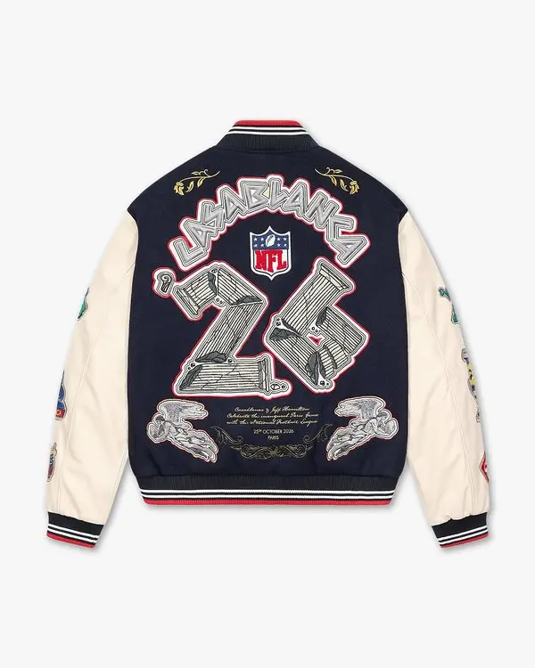 Casablanca Nfl Paris Game Leather Varsity Jacket