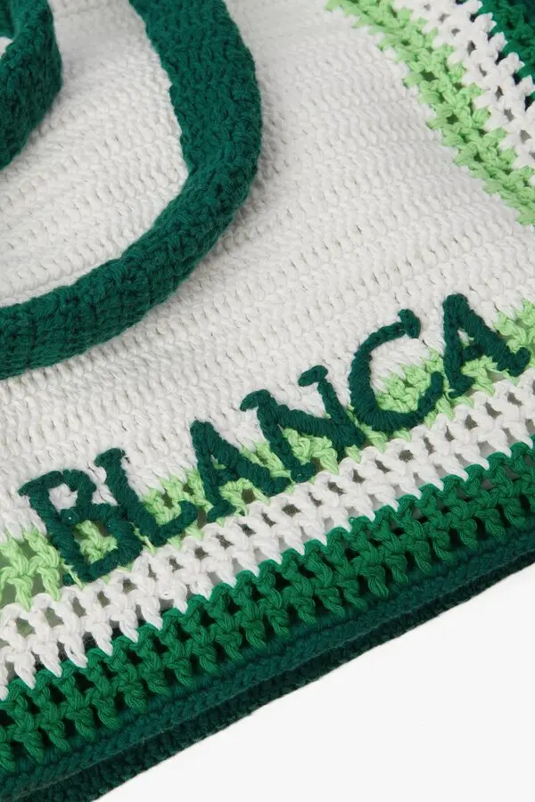 Casablanca White & Green Crochet Bag By