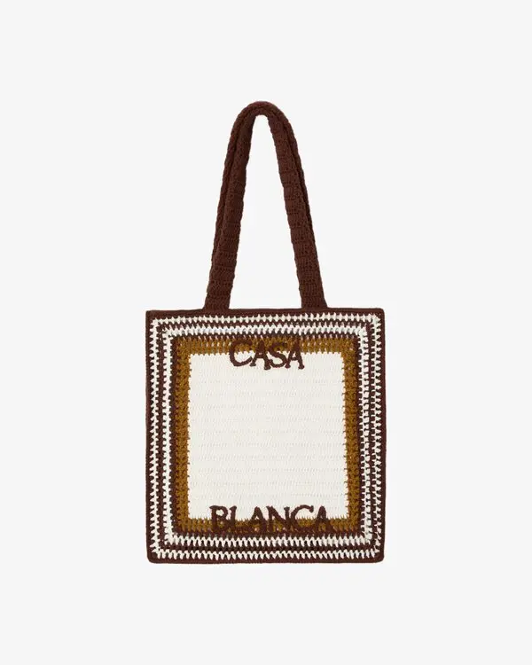 Casablanca White & Brown Crochet Bag By