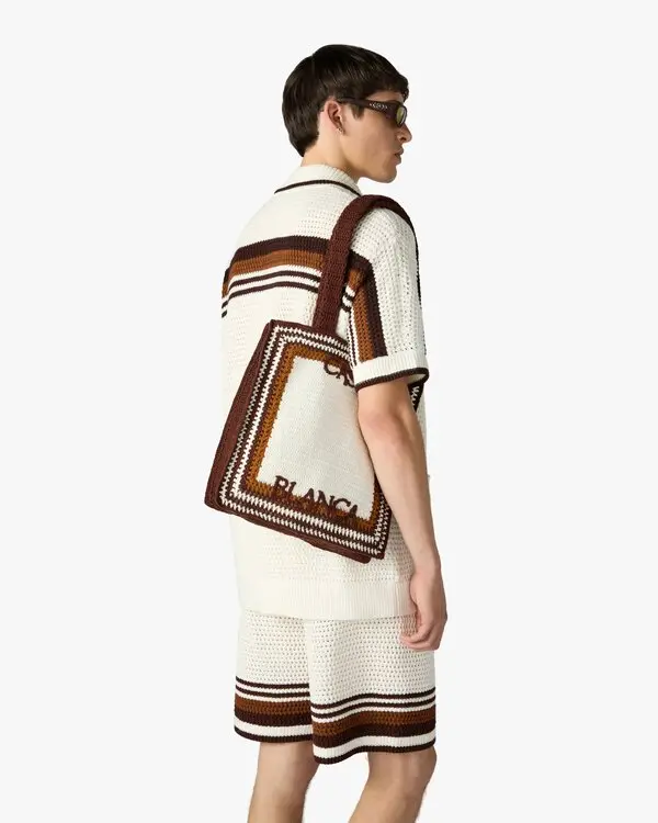Casablanca White & Brown Crochet Bag By