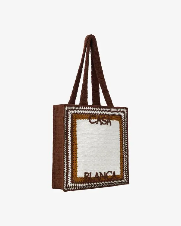 Casablanca White & Brown Crochet Bag By